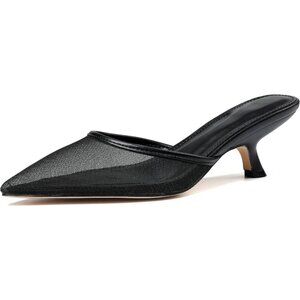 Shoes | Black Mesh Kitten Heels Slip On Mule Pointed Toe Comfortable ...